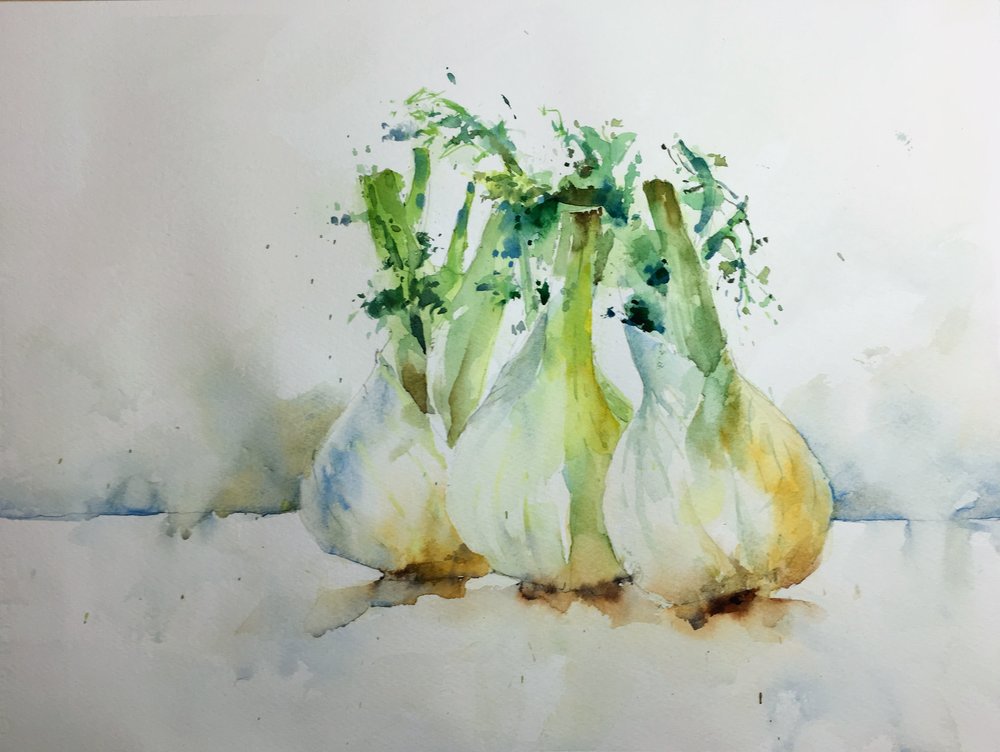 Friendly Fennel Original Watercolor Painting - Michele Clamp Art
